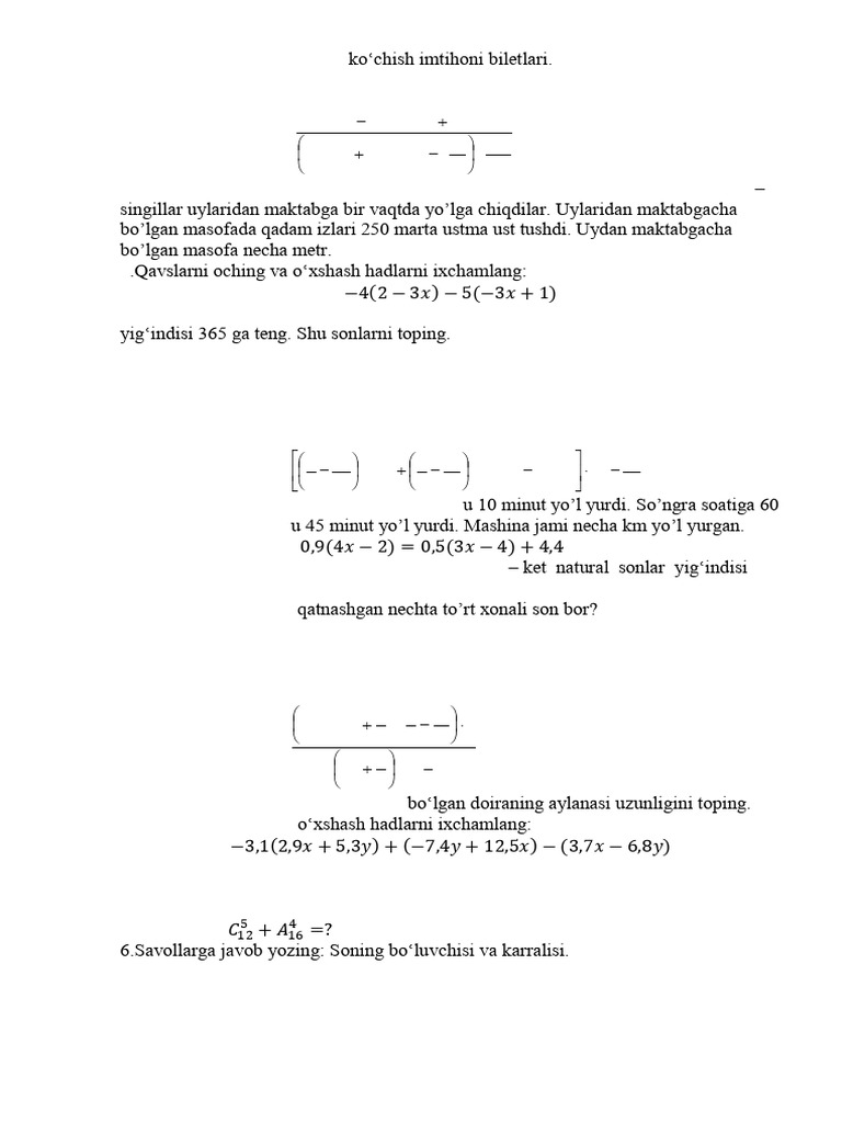 6 sinf matem imtihon | PDF