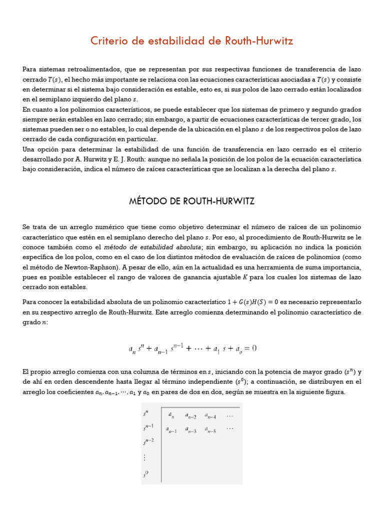 Criterio de Estabilidad de Routh-1 | PDF | Ecuaciones | Matemáticas