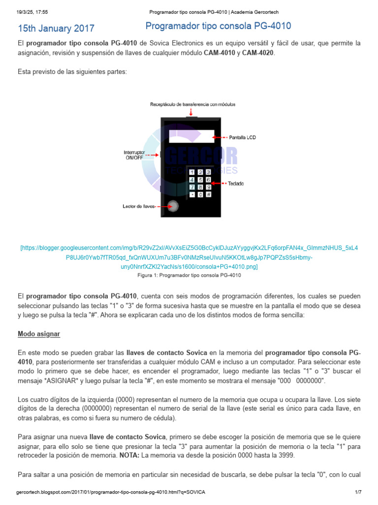 Programador Tipo Consola PG-4010 - Academia Gercortech | PDF | Teclado | Almacenamiento de datos ...