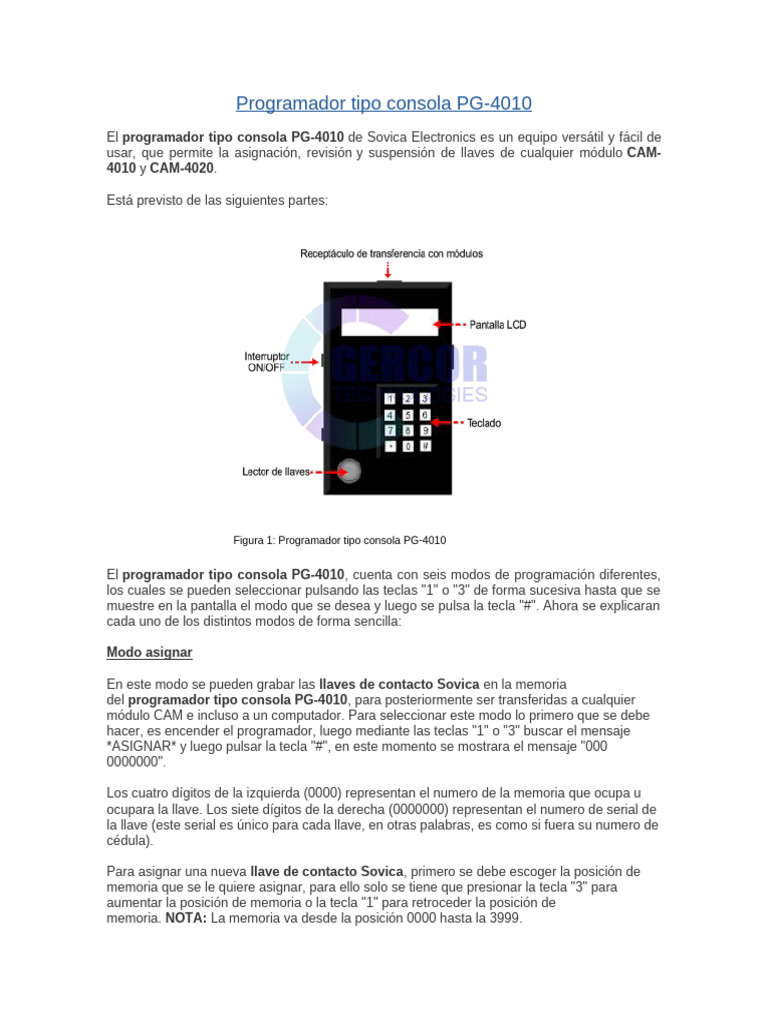Programador Sovica PG4010 | PDF | Teclado | Almacenamiento de datos de la computadora