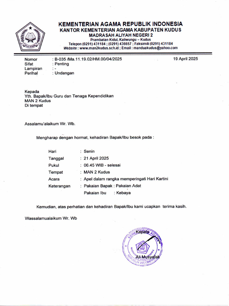 Undangan Apel Hari Kartini 21 April 2025 | PDF