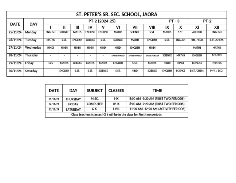 St. Peter's School PT Schedule 2024-25 | PDF