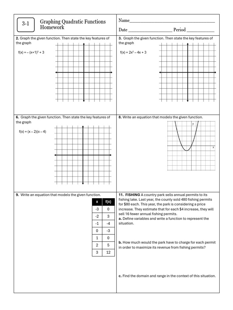 Algebra 2 Unit 3 Homework | PDF | Quadratic Equation | Function (Mathematics)