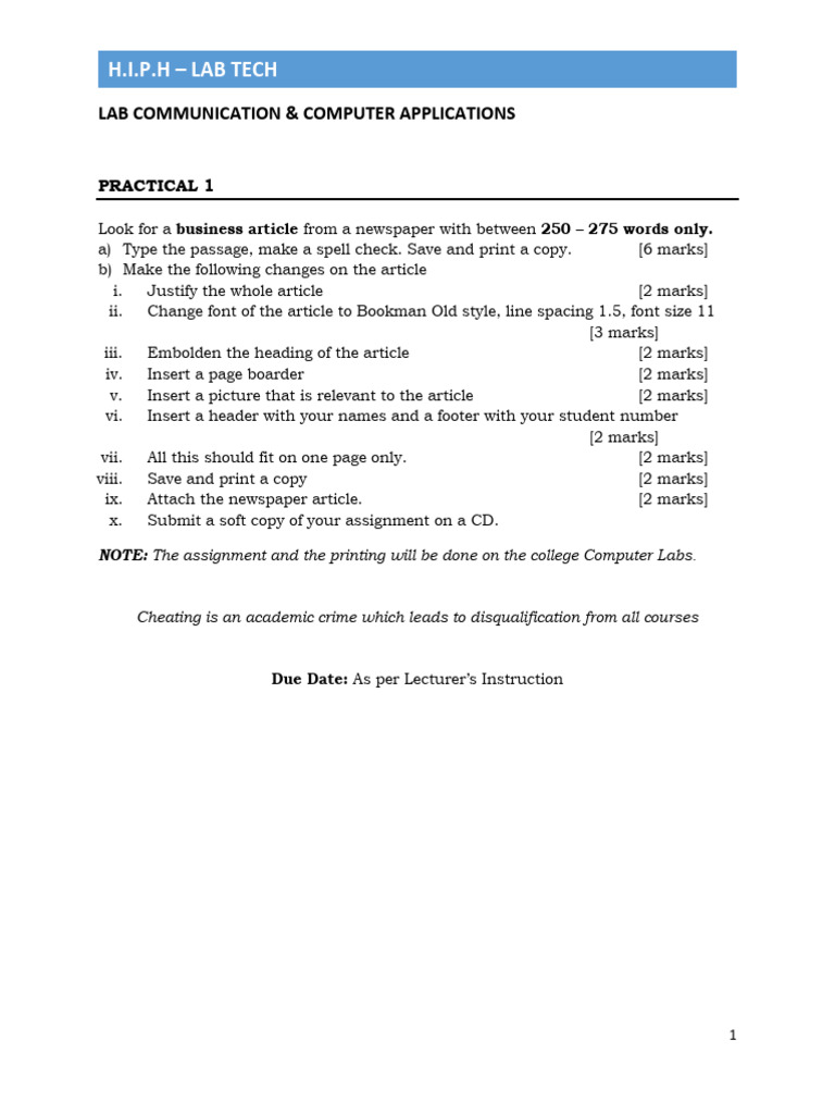 Lab Commn & Computer Appplications Prac 1 | PDF