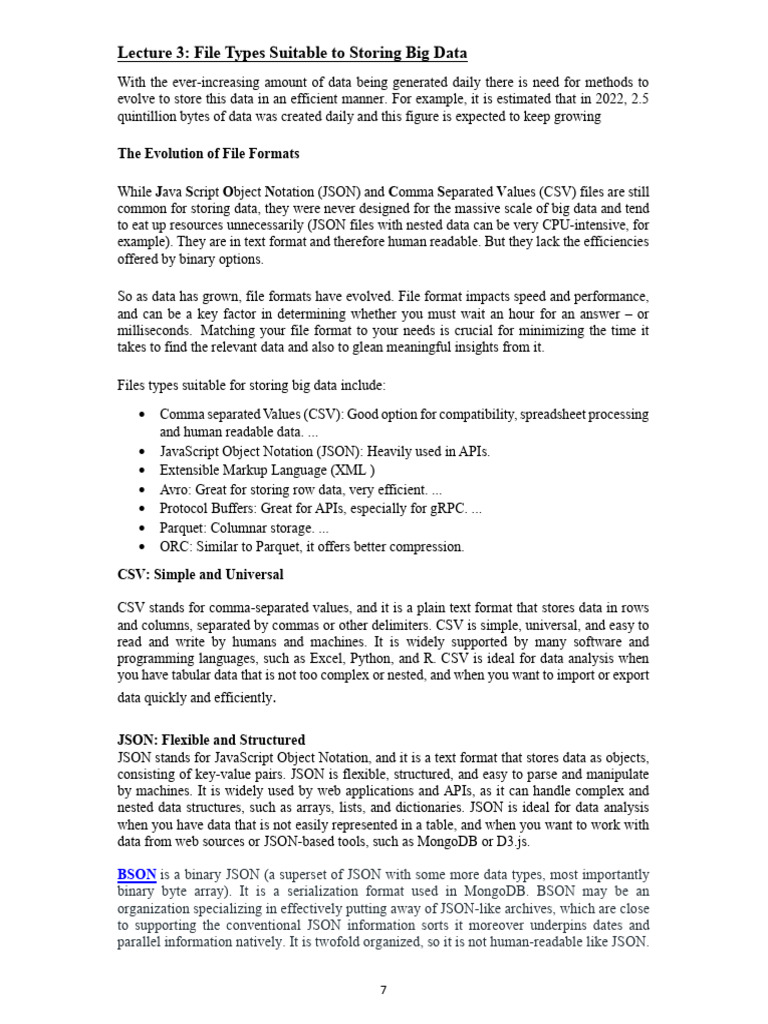 Lecture 2 File Types Suitable For Storing Big Data | PDF | Json | Xml