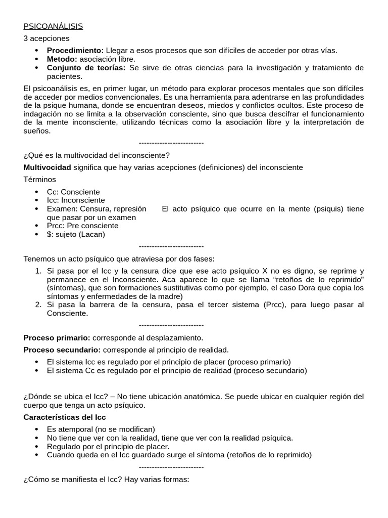 Resumen de clase psicoanalisis 3-10-24 | PDF | Mente inconsciente | Psicoanálisis