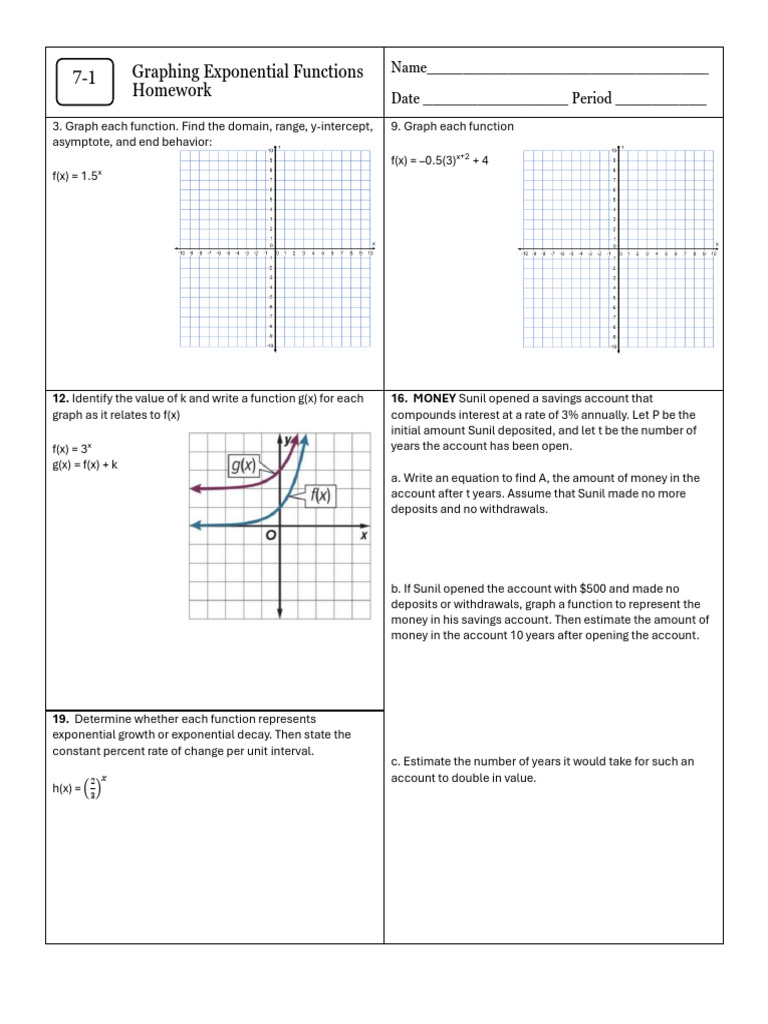 Algebra 2 Unit 7 Homework | PDF | Function (Mathematics) | Exponential ...