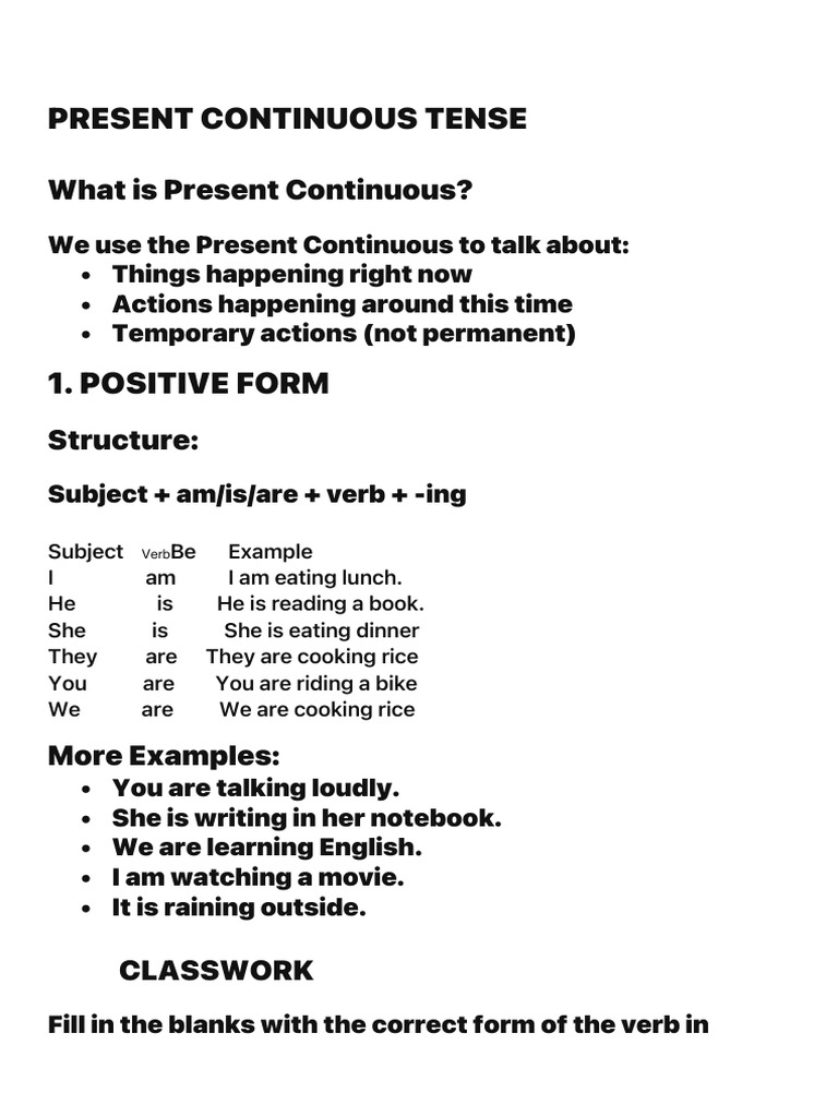 Present Continuous Tense | PDF