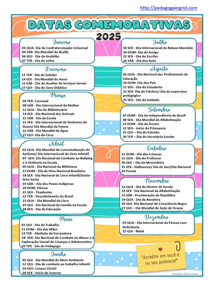 Datas Comemorativas e Eventos 2025 | PDF