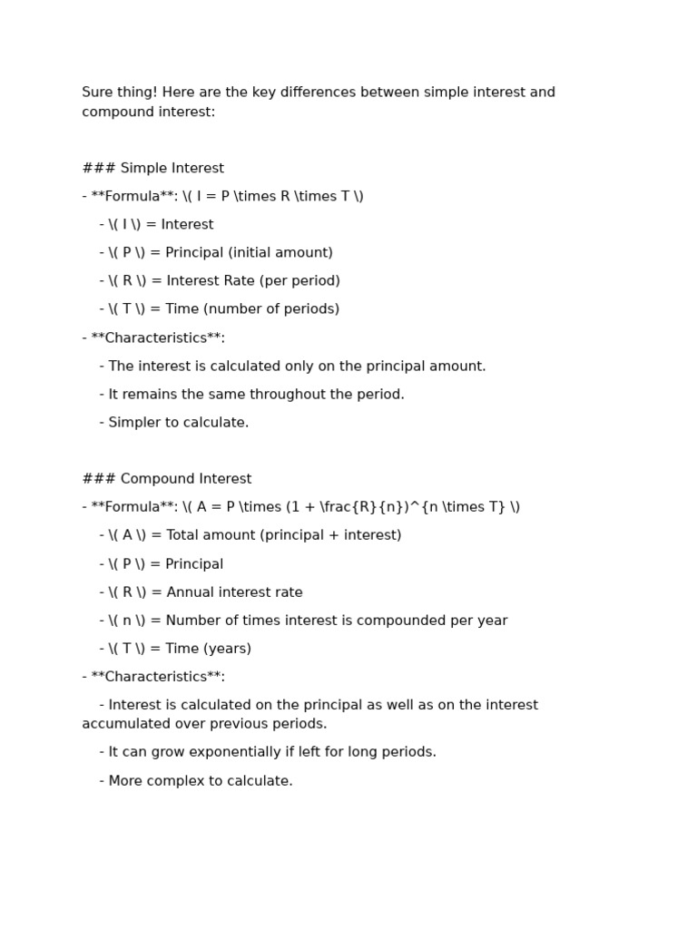 Simple Interest and Compound Interest Difference | PDF