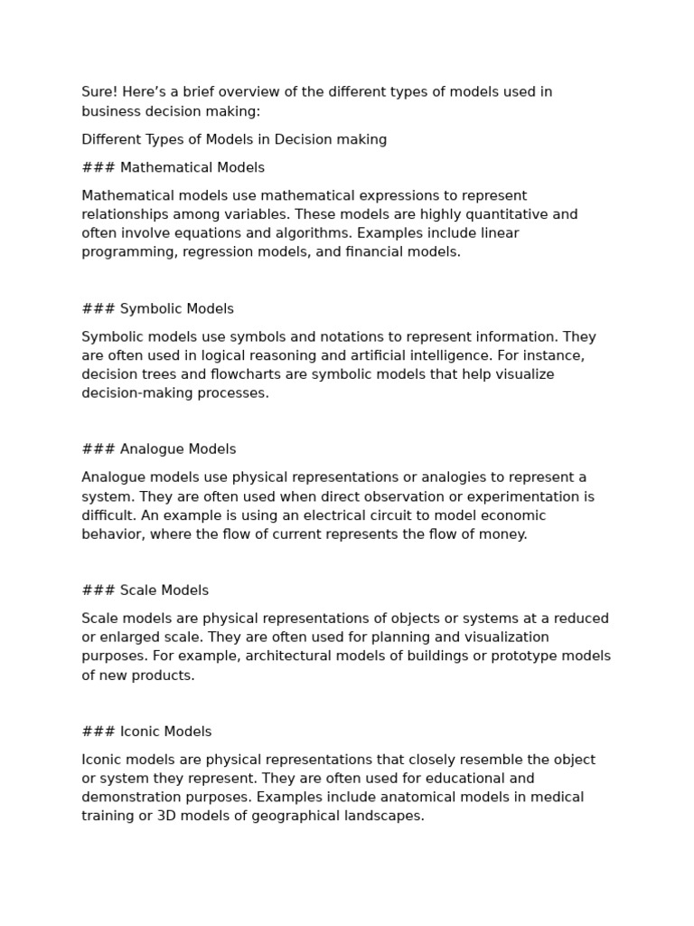 Different Types of Models in Decision Making | PDF | Forecasting ...