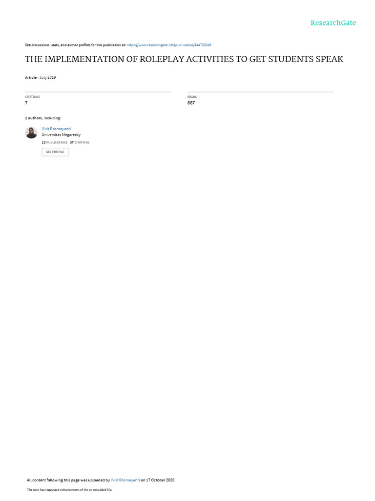 The Implementation of Roleplay Activities To Get Students Speak | PDF ...