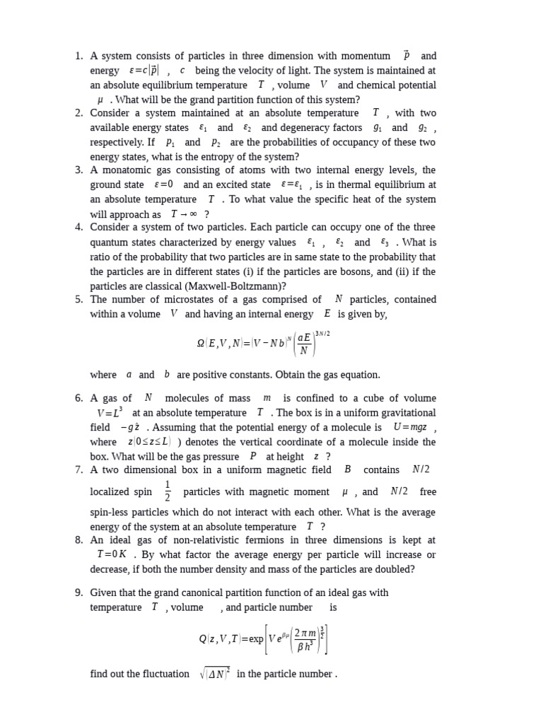 Stat-Mech-Problem Sheet 2 | PDF | Gases | Temperature