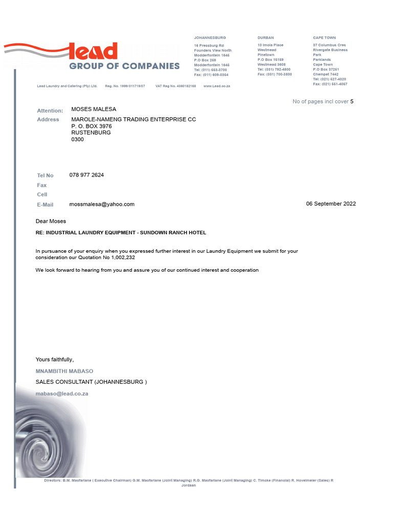 Lead Laundry Equipment Quotation | PDF | Contractual Term | Private Law