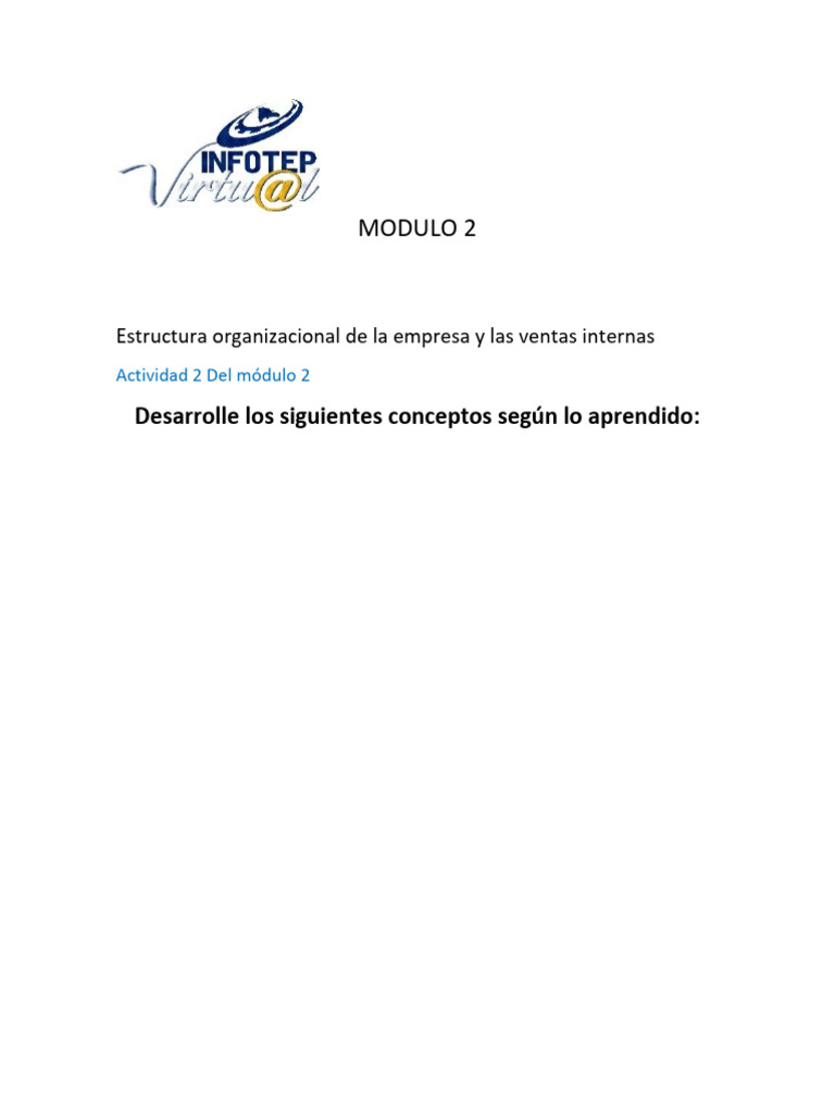 Actividad 2 Módulo 2 Estructura Organizacional de La Empresa y Las Ventas Internas | PDF ...