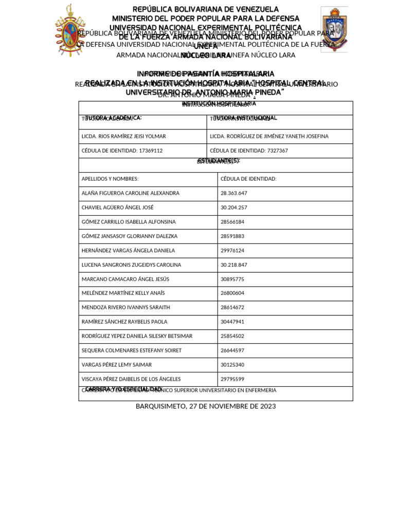 Informe de Alta Hospitalaria UNEFA | PDF | Enfermería | Hospital