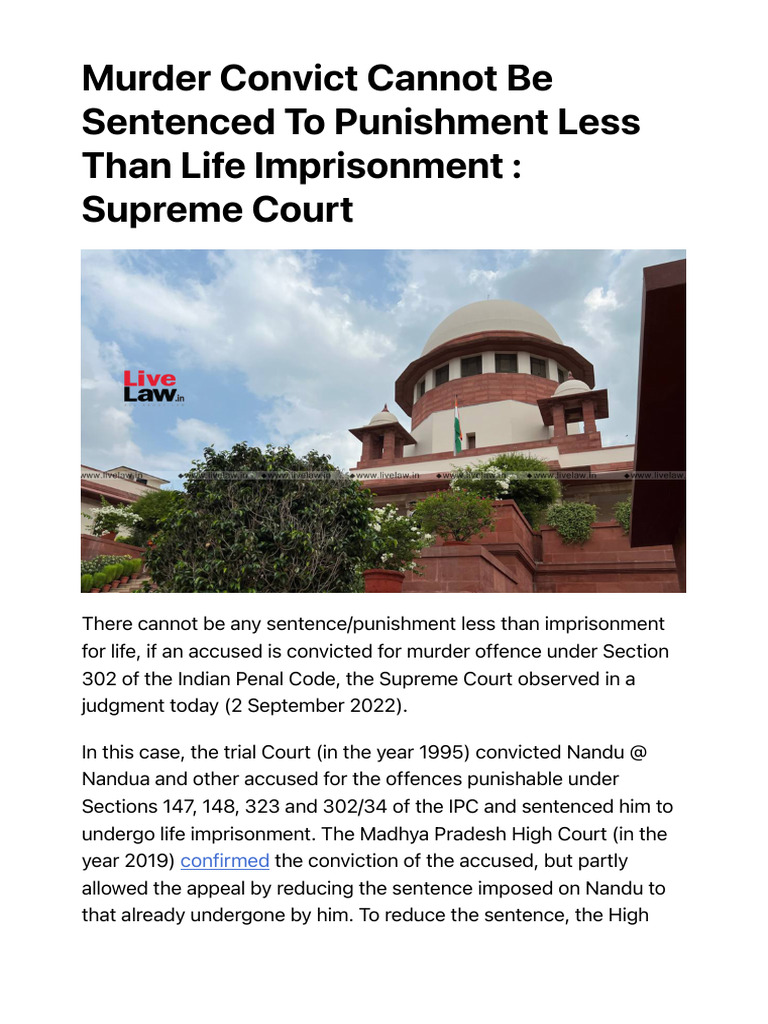 Supreme Court: Life Imprisonment for Murder | PDF | Sentence (Law ...