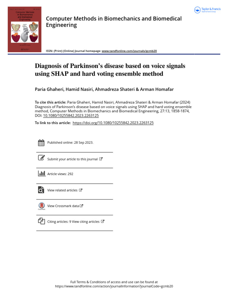 Diagnosis of Parkinson s Disease Based on Voice Signals Using SHAP and Hard Voting Ensemble ...