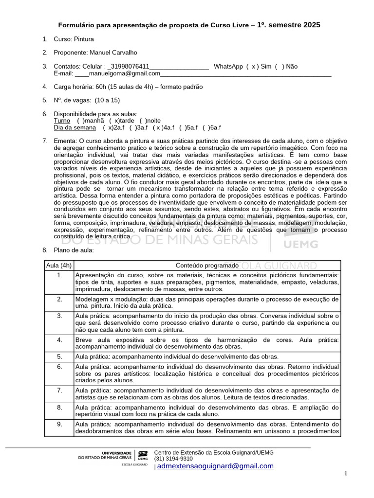 Formulario - Proposta - 1 S. 2025 | PDF | Pinturas | Vermelho