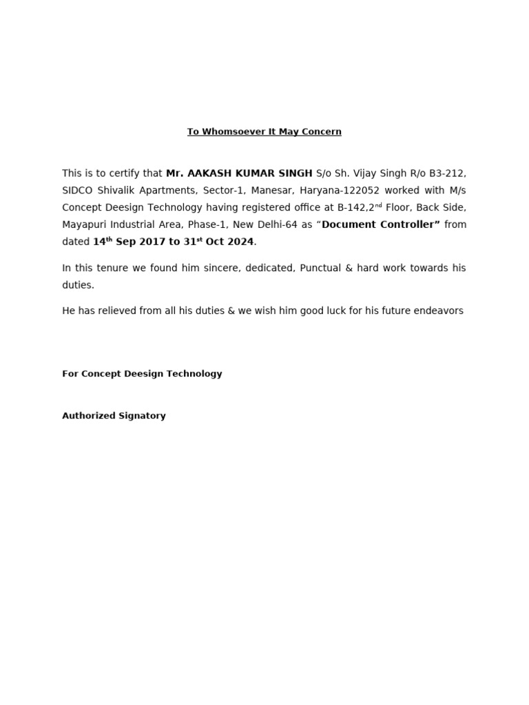 Experience Letter Aakask | PDF