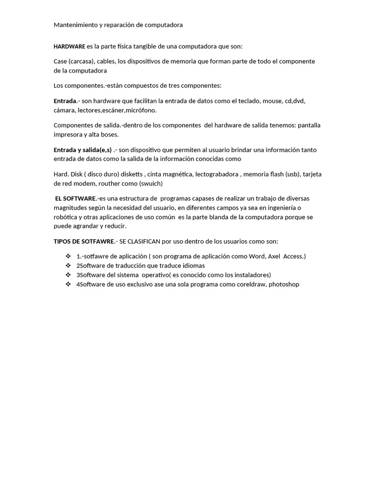 HARDWARE Es La Parte Física Tangible de Una Computadora Que Son | PDF