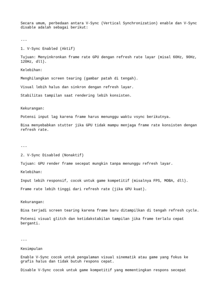 Perbedaan Secara Umum Vsync Enable Atau Disable | PDF