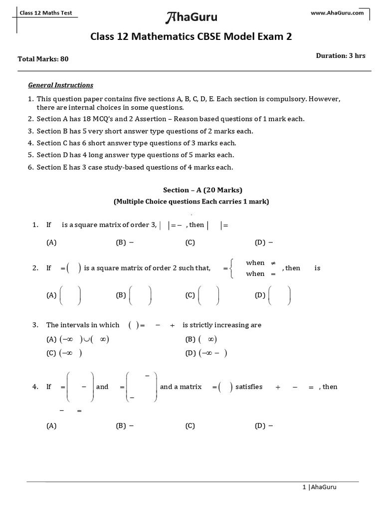 1735897694_2RxpN_Std12MathCBSE-Model-2_QP_5Jan2025 | PDF | Mathematical Objects | Linear Algebra