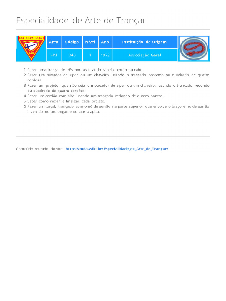 Especialidade de Arte de Trançar | PDF