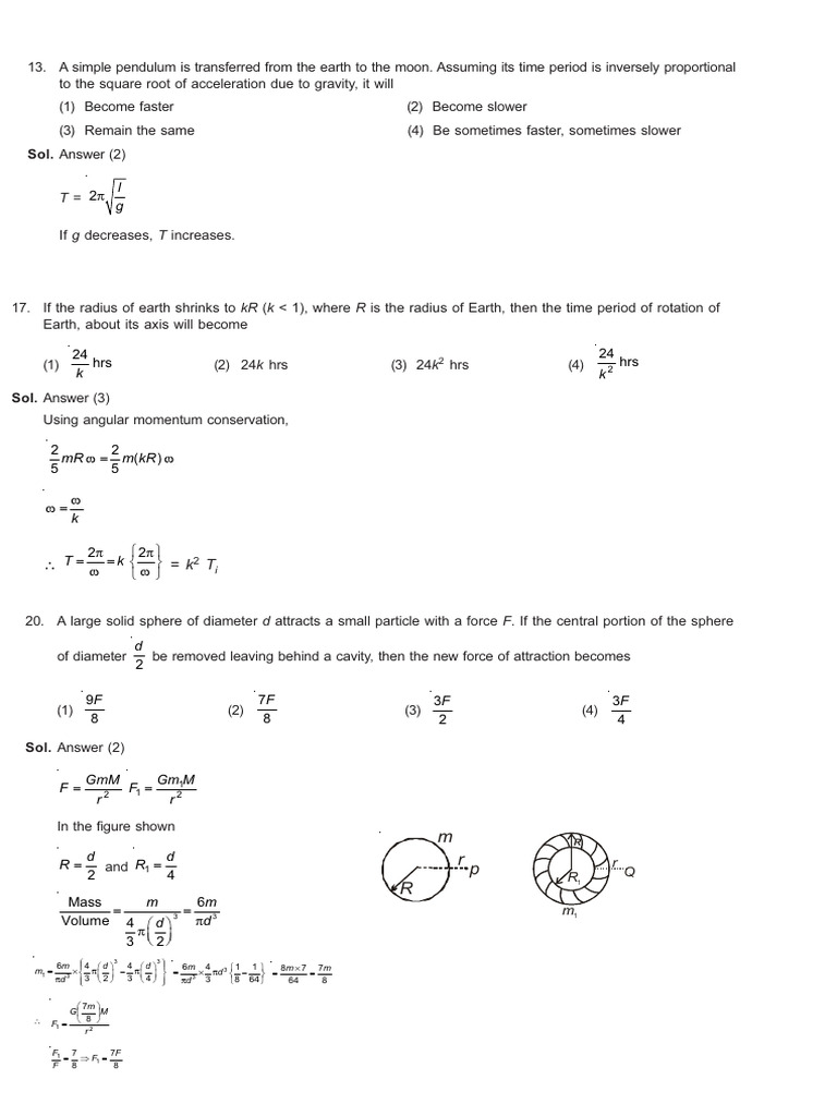 JEE Physics: Pendulum & Gravity Problems | PDF | Physics | Quantity