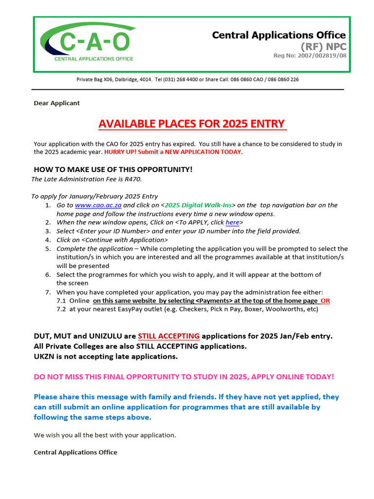 Final Chance for 2025 Applications | PDF