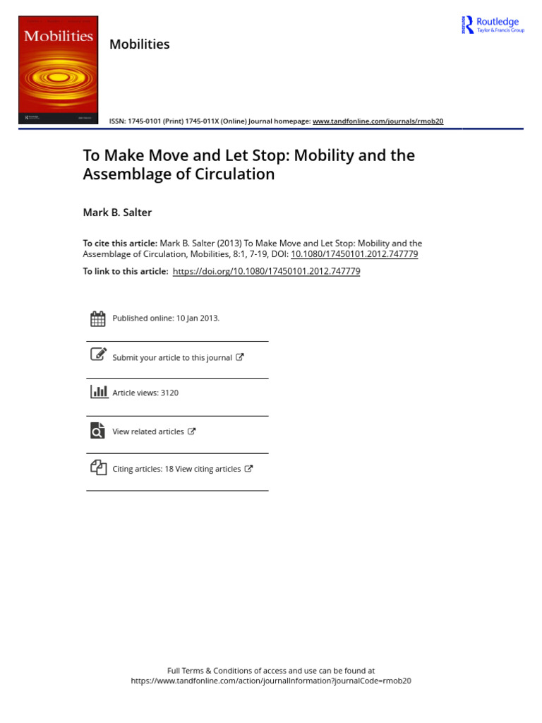 To Make Move and Let Stop Mobility and The Assemblage of Circulation | PDF