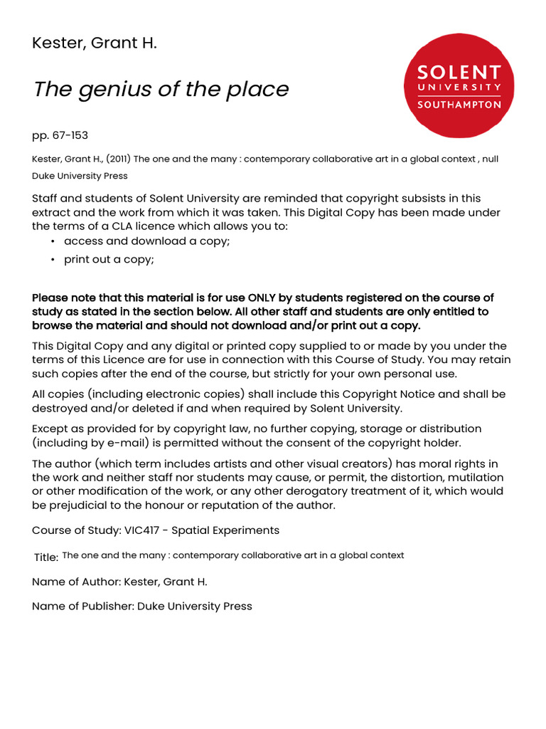 The Genius of Place | PDF | Copyright | Space