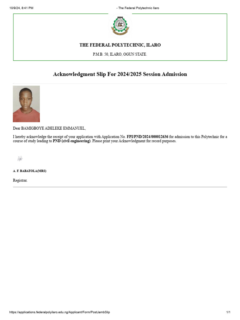 Adeleke Form | PDF