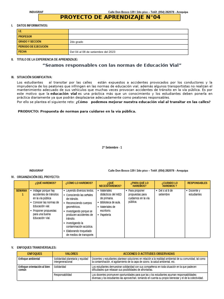 2° Grado - Proyecto de Aprendizaje N°04 | PDF | Geometría | Aprendizaje