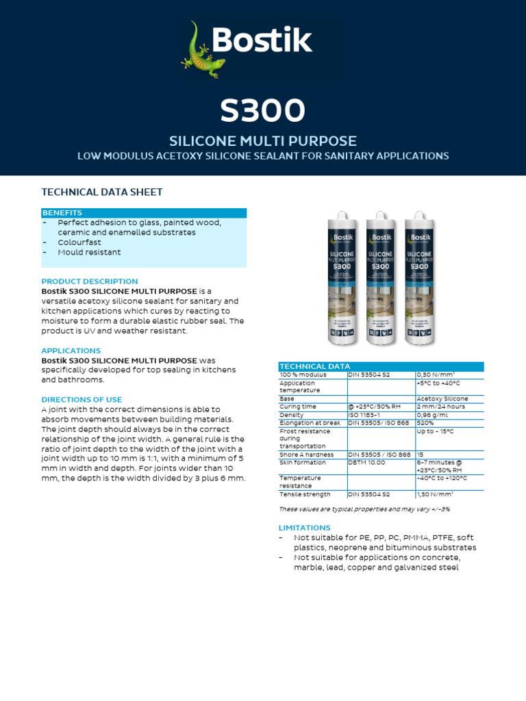 Bostik S300 Silicone Sealant Overview | PDF | Silicone | Young's Modulus