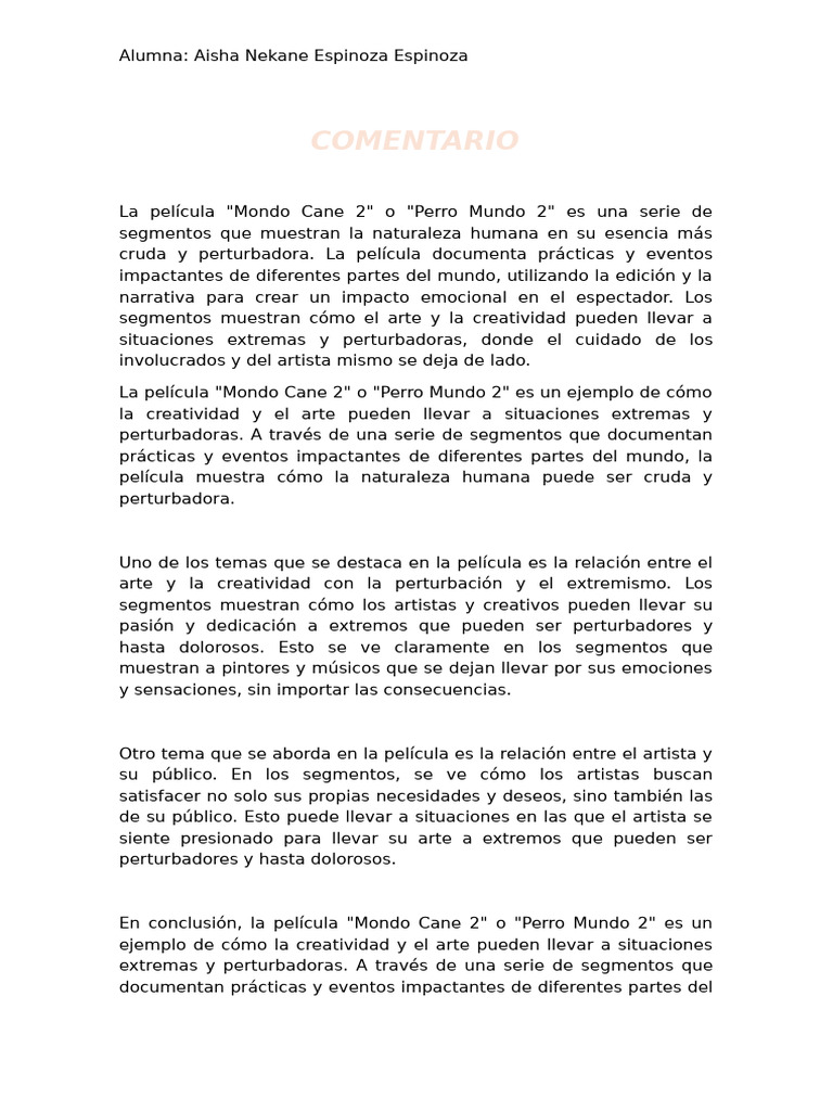 Mondo Cane Comentario | PDF