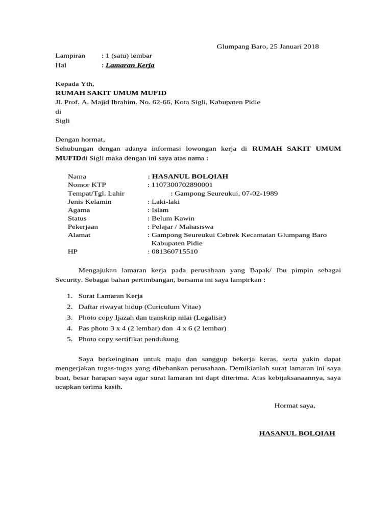 Surat Lamaran Kerja ABU RIKI Mufid | PDF