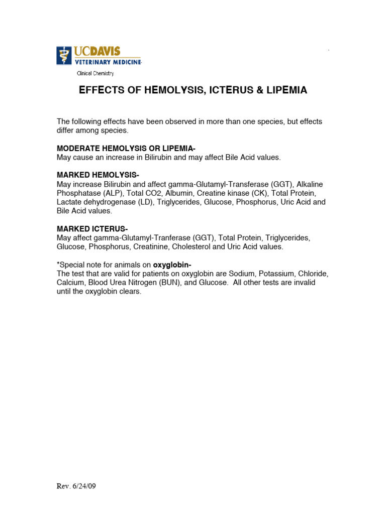Effect of Hemolysis Icterus Lipemia | PDF