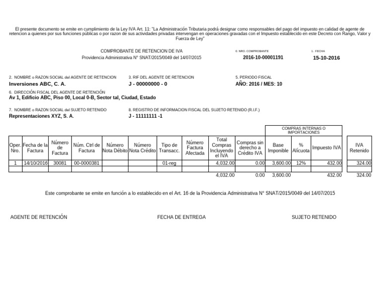 formato comprobante de retención del IVA | PDF | Factura | Impuesto al ...
