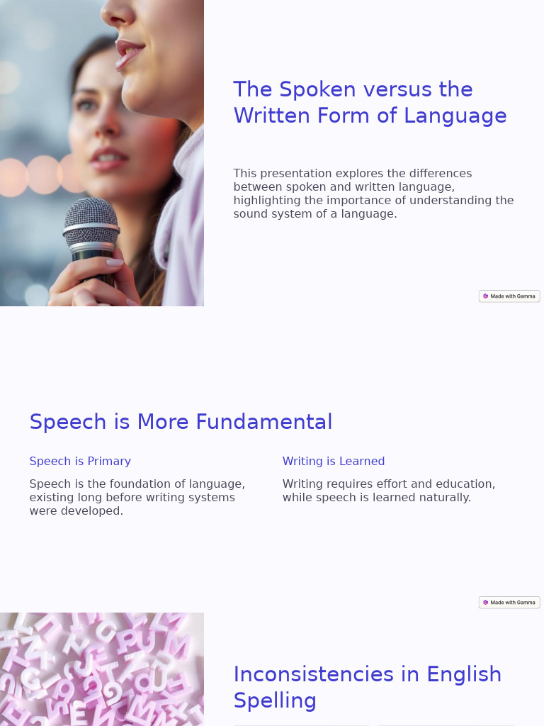 Spoken vs. Written Language Insights | PDF | Vowel | Consonant