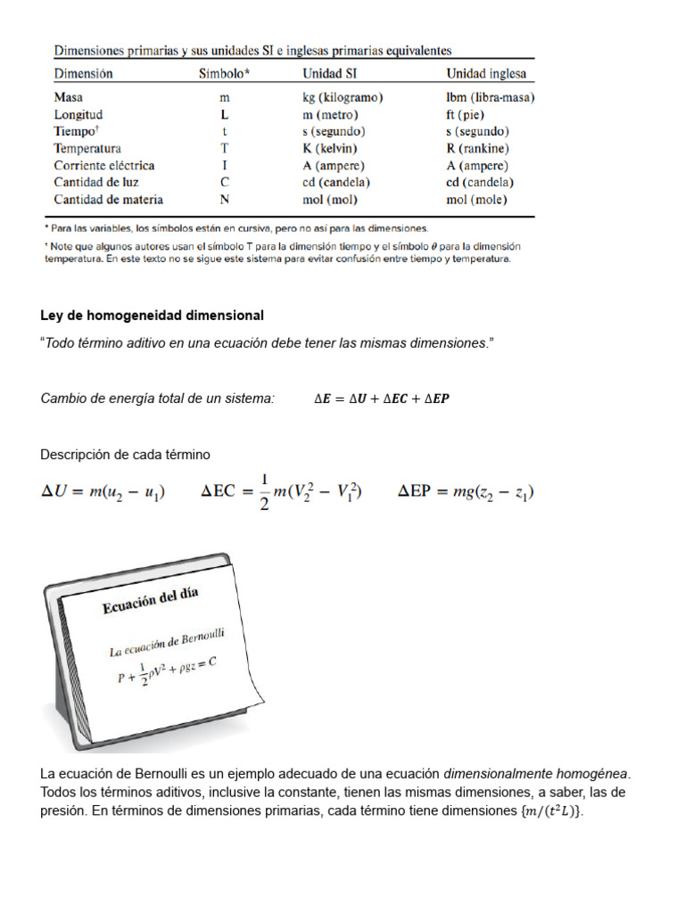 Ley de Homogeneidad Dimensional en Ecuaciones | PDF | Ecuaciones ...