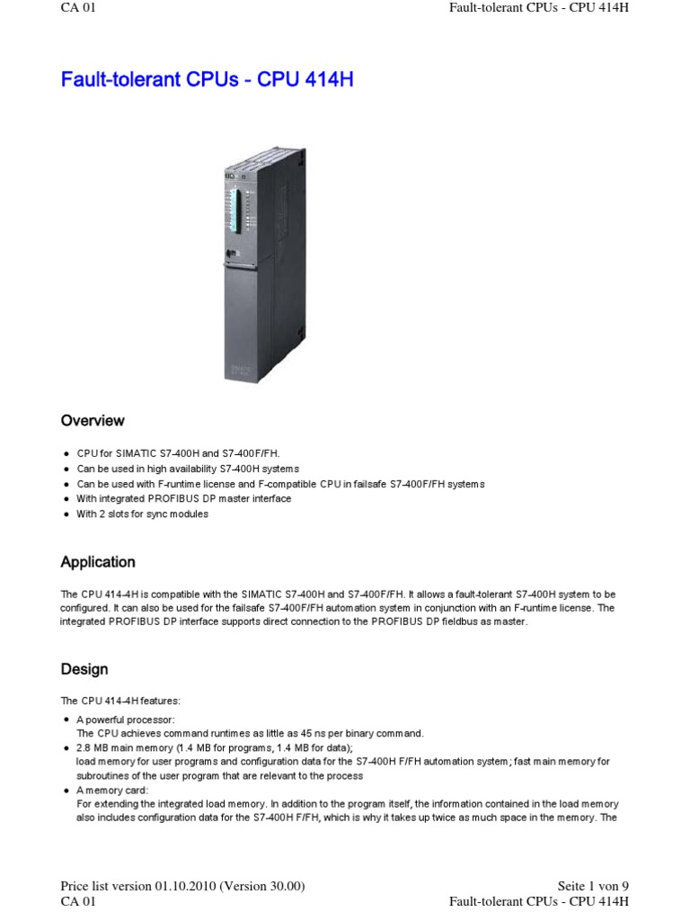 PLC Cpu 414-H | PDF | Central Processing Unit | Message Passing Interface