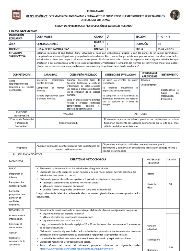 1° - CCSS - S2 - Ii Unidad - Luis Zamora - La Evolución de La Especie Humana | PDF | Maestros ...