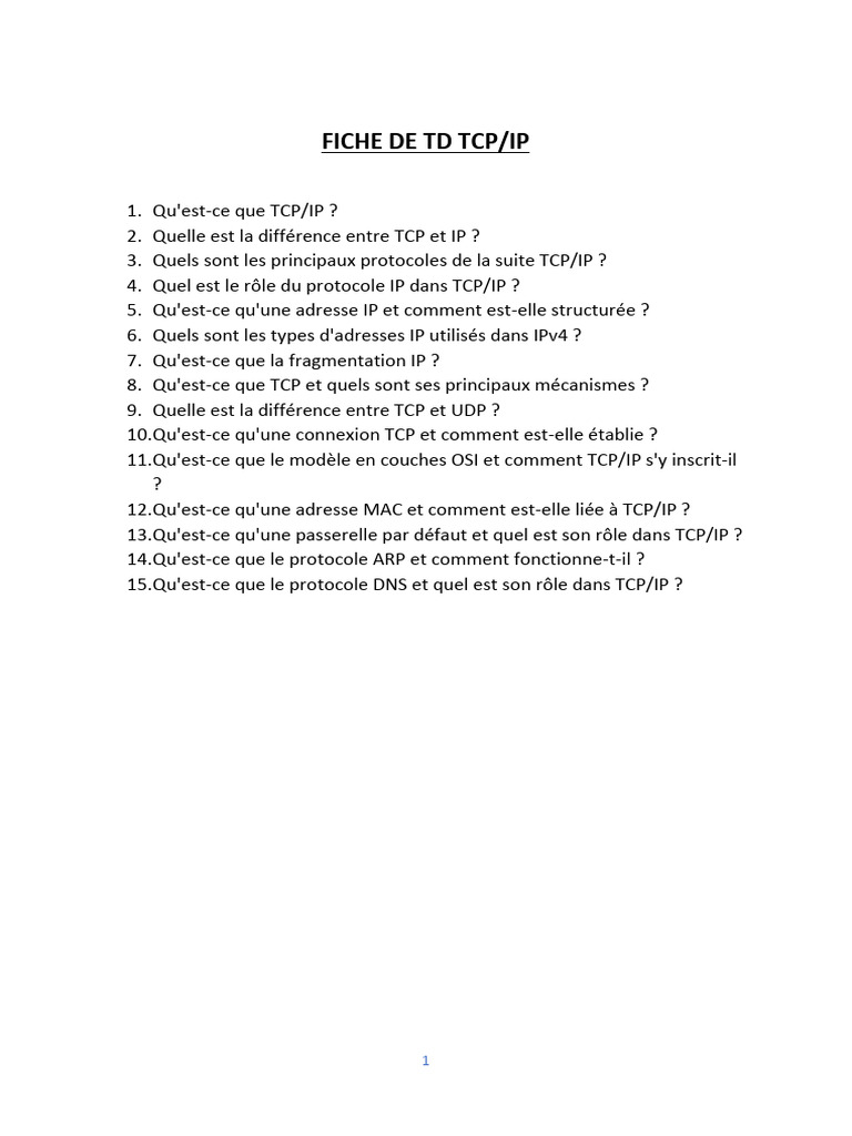 FICHE DE TD TCP | PDF
