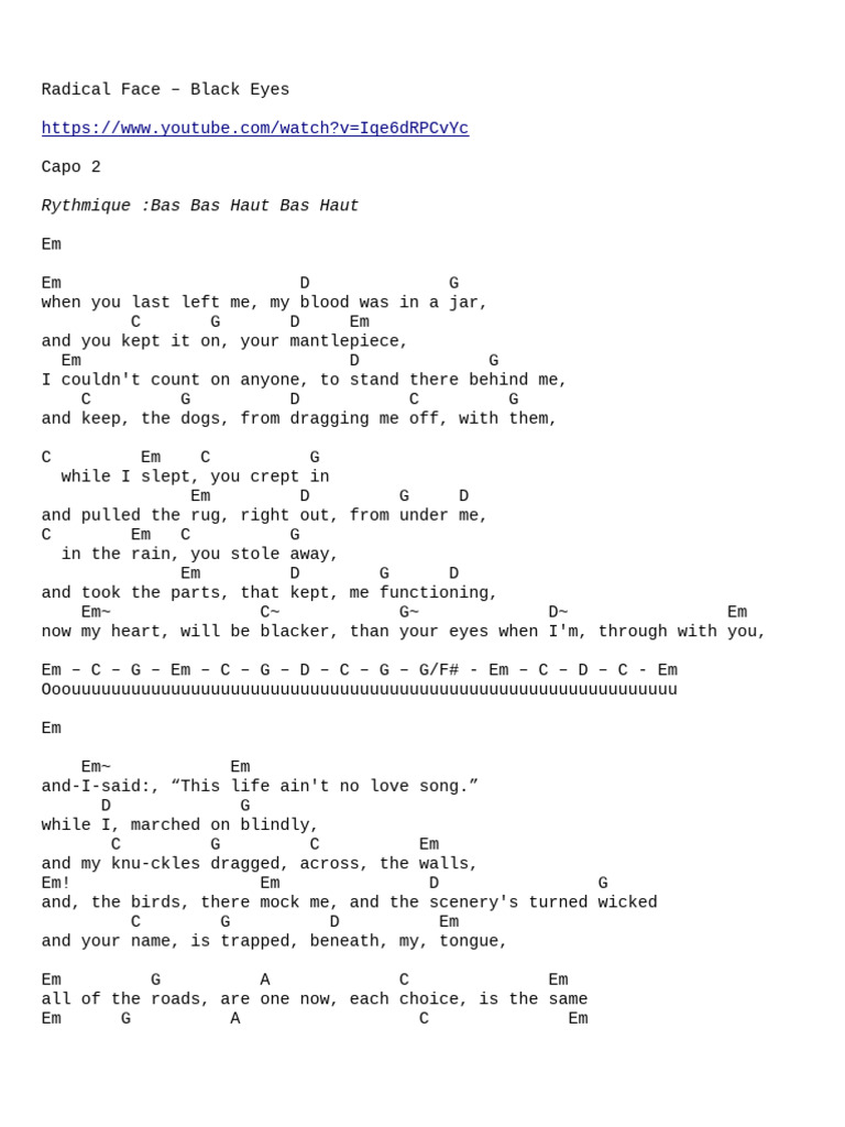 Black Eyes Lyrics by Radical Face | PDF