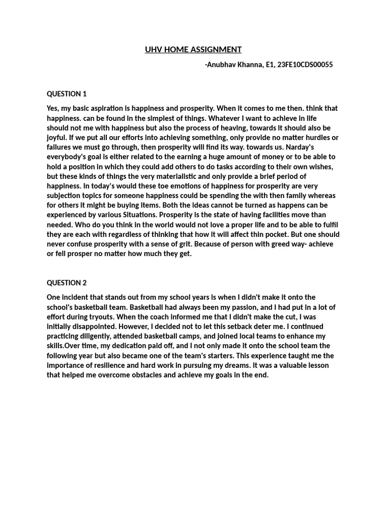 Uhv Assignment (Anubhav Khanna, E1, 23FE10CDS00055) | PDF