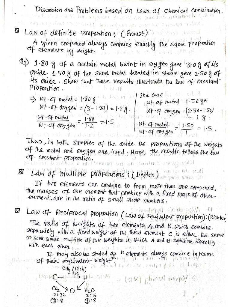 Laws of Chemical Combinations | PDF
