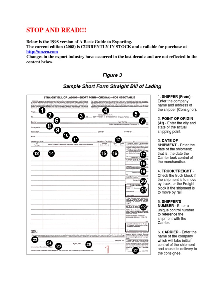 Stop and Read!!!: Sample Short Form Straight Bill of Lading | PDF ...