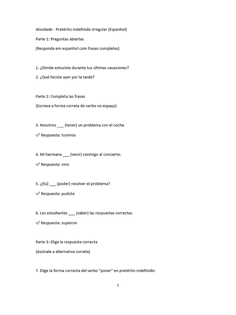 Exercicios - Preterito - Indefinido - Irregular 3 | PDF