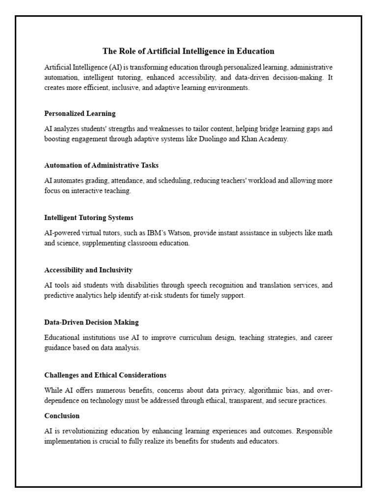 Ai S Impact On Education Today Pdf